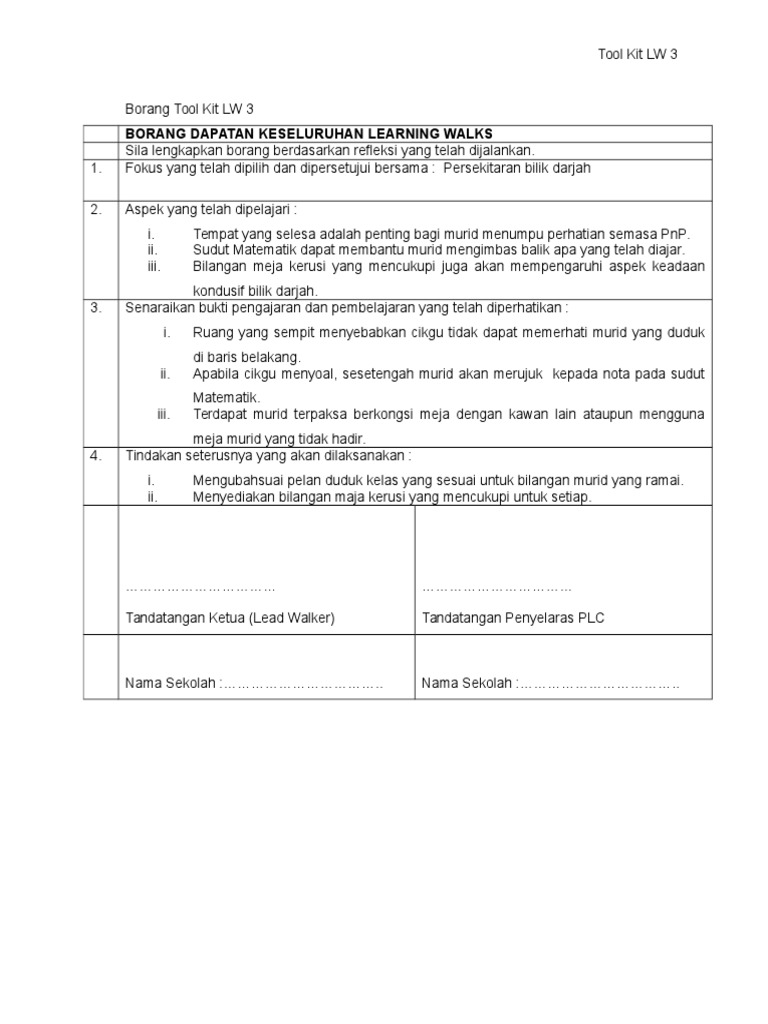 Borang Tool Kit LW 3 | PDF
