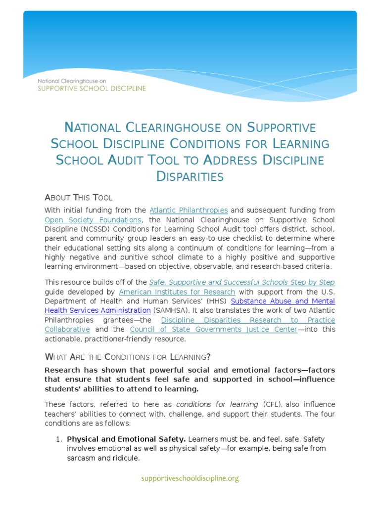 School Audit Tool for Discipline Equity | PDF | Curriculum | Learning