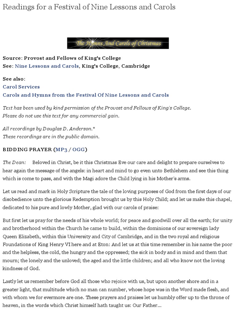 Readings For A Festival of Nine Lessons and Carols | PDF | Gabriel ...