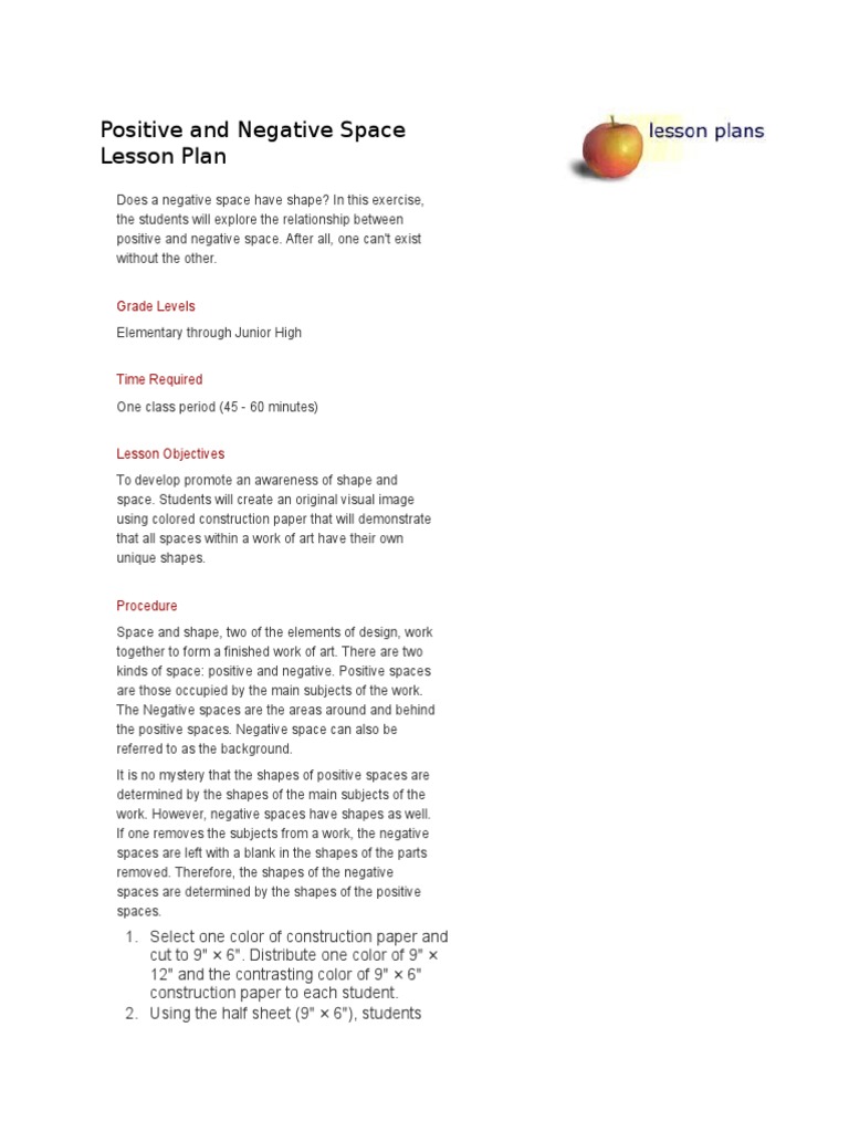 Positive and Negative Space Lesson Plan | PDF | Lesson Plan | Cognitive ...
