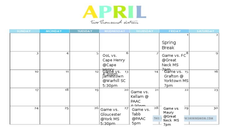 Apr Calendar | PDF