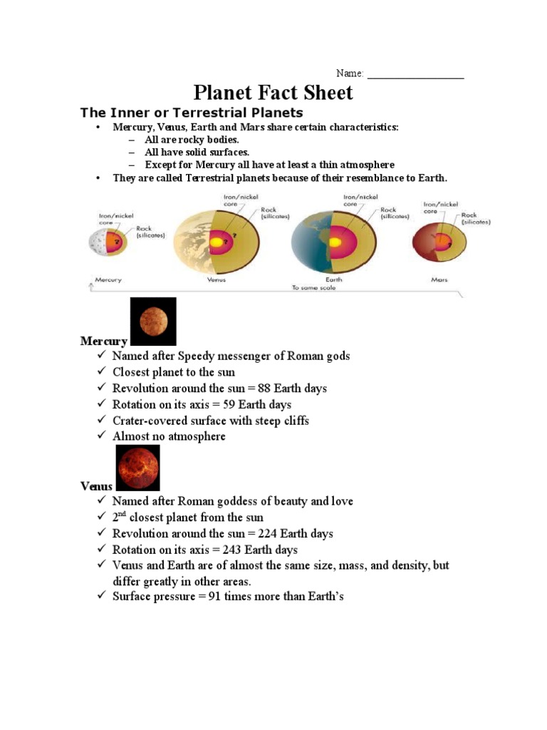 Planet Fact Sheet 1 | PDF | Jupiter | Planets