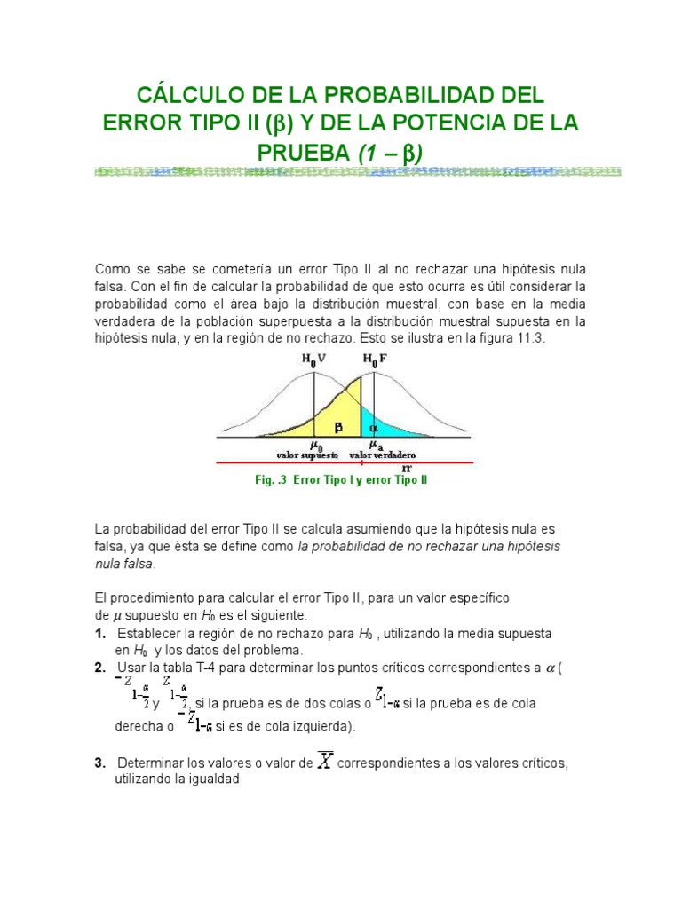 Cálculo de La Probabilidad Del Error Tipo II | Errores tipo I y tipo Ii ...