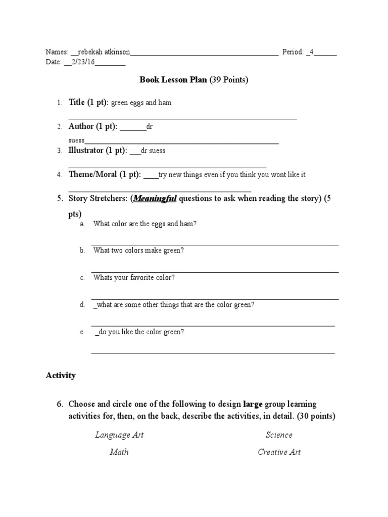 Book Lesson Plan | PDF