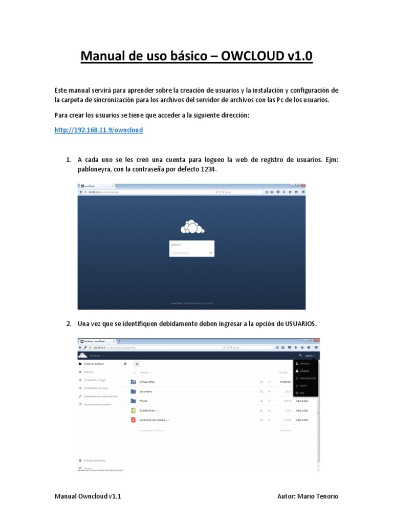Manual de Uso Básico Owncloud v1.1 | PDF | Archivo de computadora | Servidor (Computación)