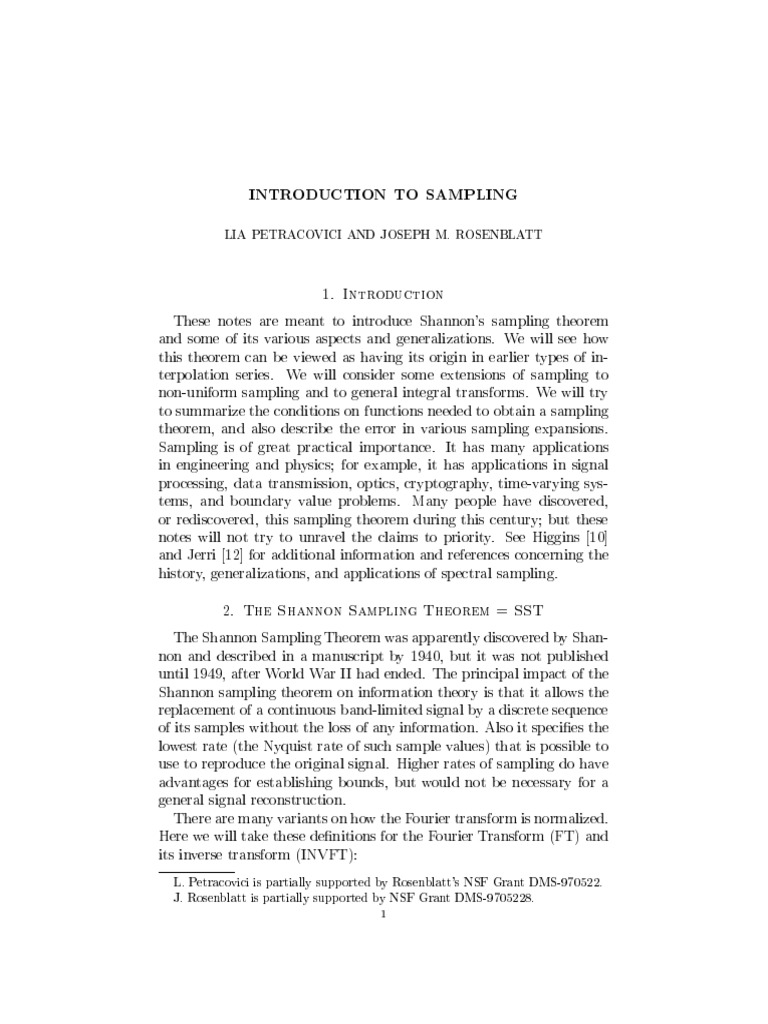 Introduction To Sampling: Lia Petracovici and Joseph M. Rosenblatt | PDF | Sampling (Signal ...