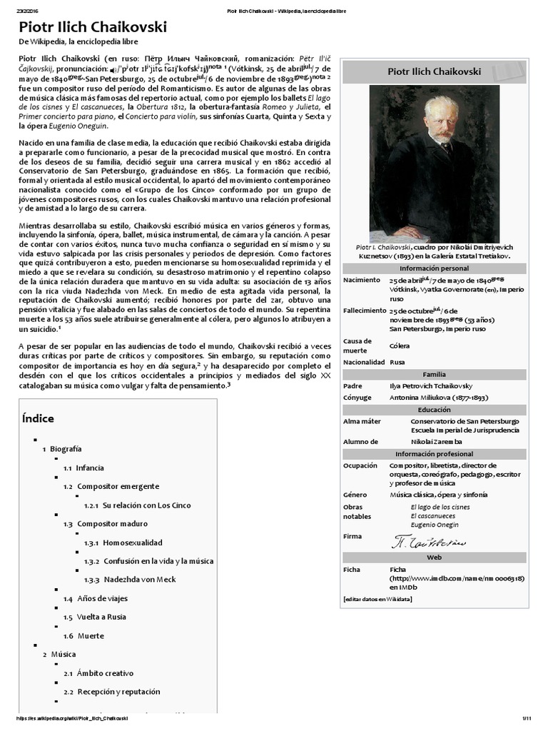 Piotr Ilich Chaikovski - Wikipedia, La Enciclopedia Libre | PDF | Pyotr ...