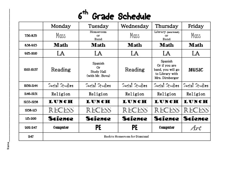 15-16 6th Grade Schedule PDF | PDF | Language Arts & Discipline