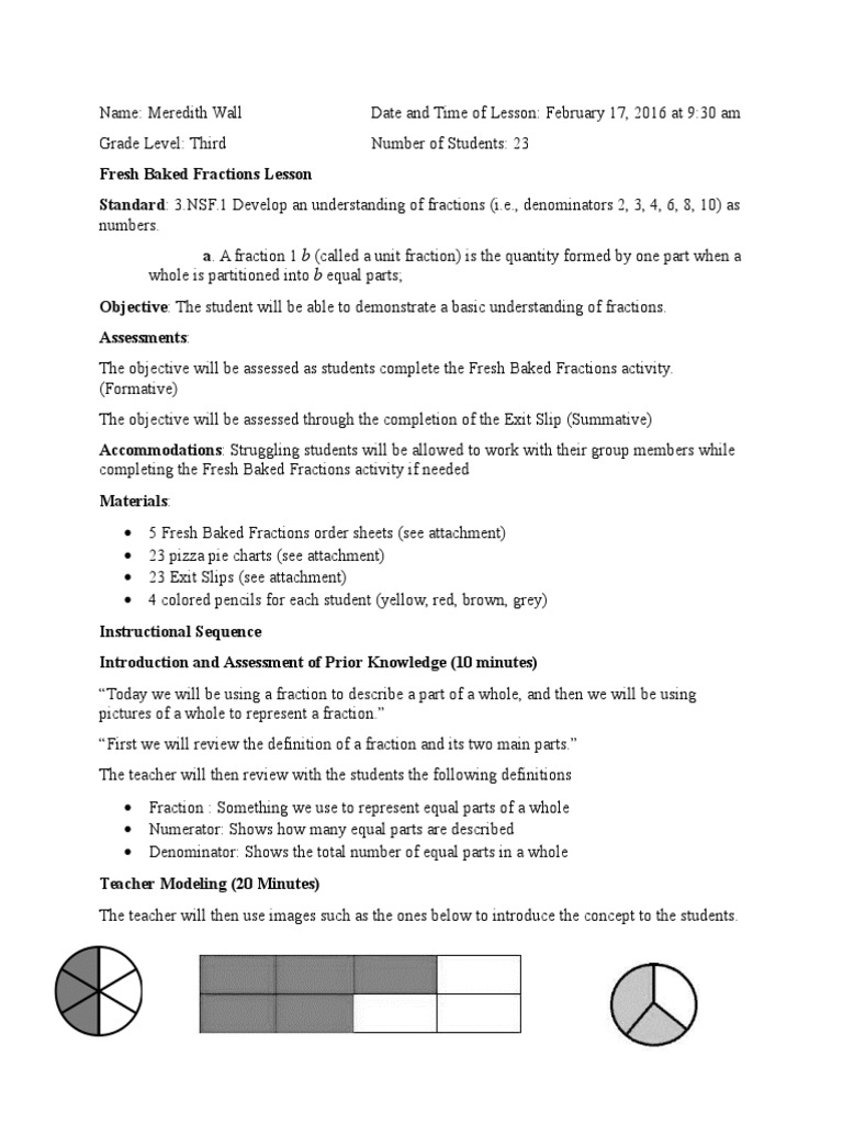 Lesson Plan For Fractions