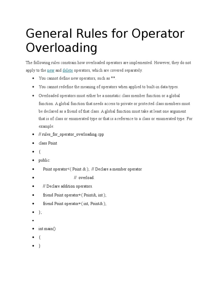 General Rules For Operator Overloading | PDF | Parameter (Computer Programming) | Programming ...