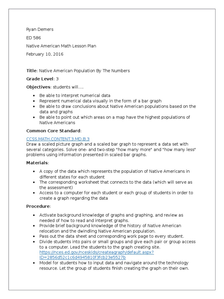 Native American Math Lesson Plan | PDF | Lesson Plan | Data