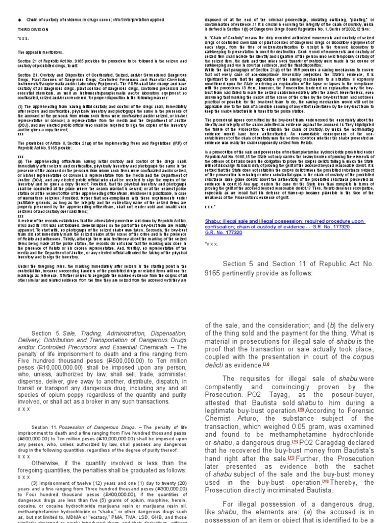 Chain of Custody in Drug Cases Explained | PDF | Evidence | Burden Of ...