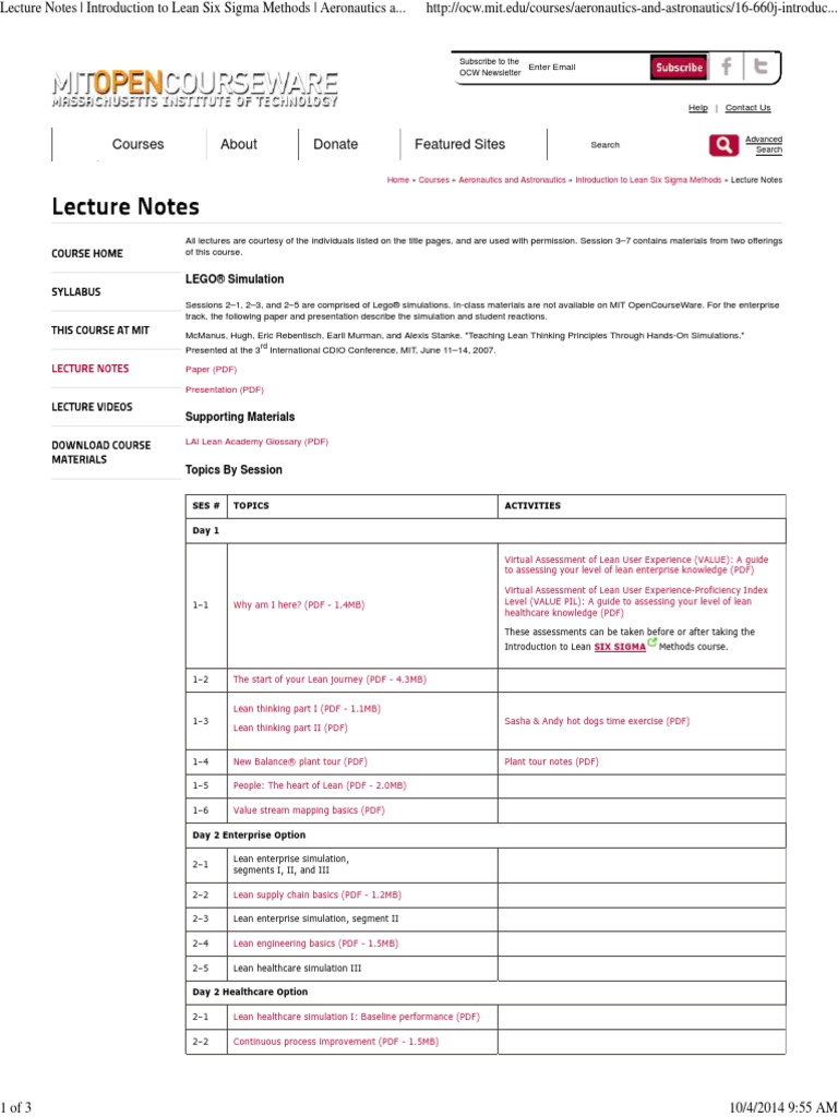 00 Lecture Notes - Introduction To Lean Six Sigma Methods - Aeronautics ...