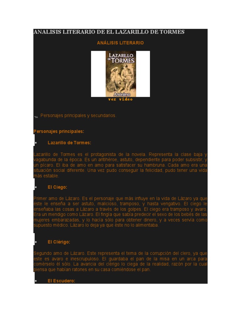 Análisis literario de Lazarillo de Tormes | PDF | Infierno (Dante ...