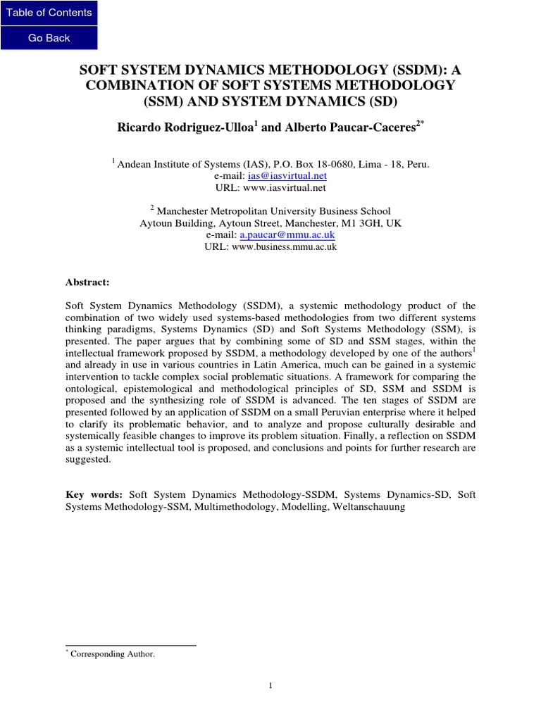 Soft System Dynamics Methodology (SSDM) : A Combination of Soft Systems Methodology (SSM) and ...