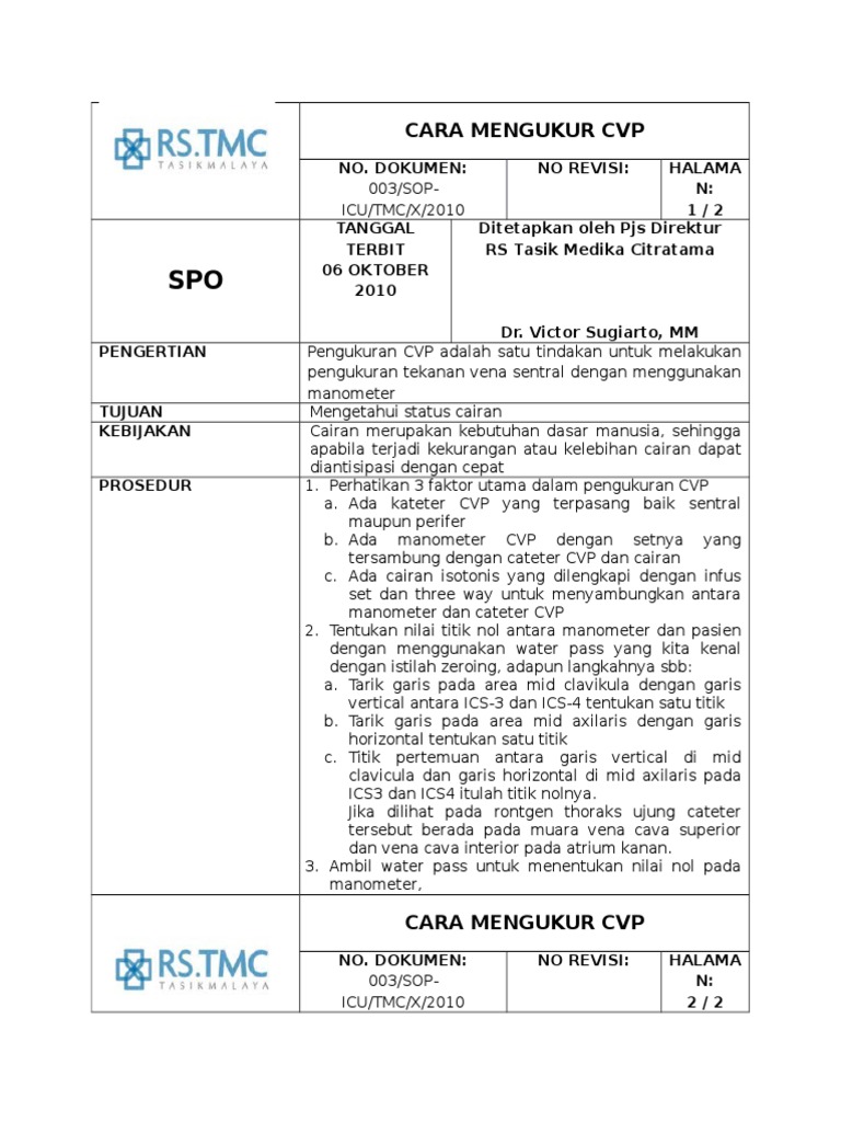 3 Sop Icu Cara Mengukur CVP | PDF