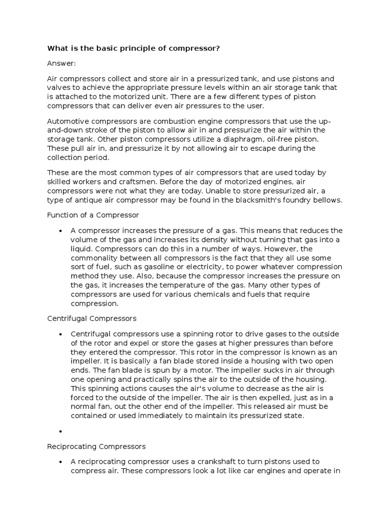 What Is The Basic Principle of Compressor | PDF | Energy Technology ...