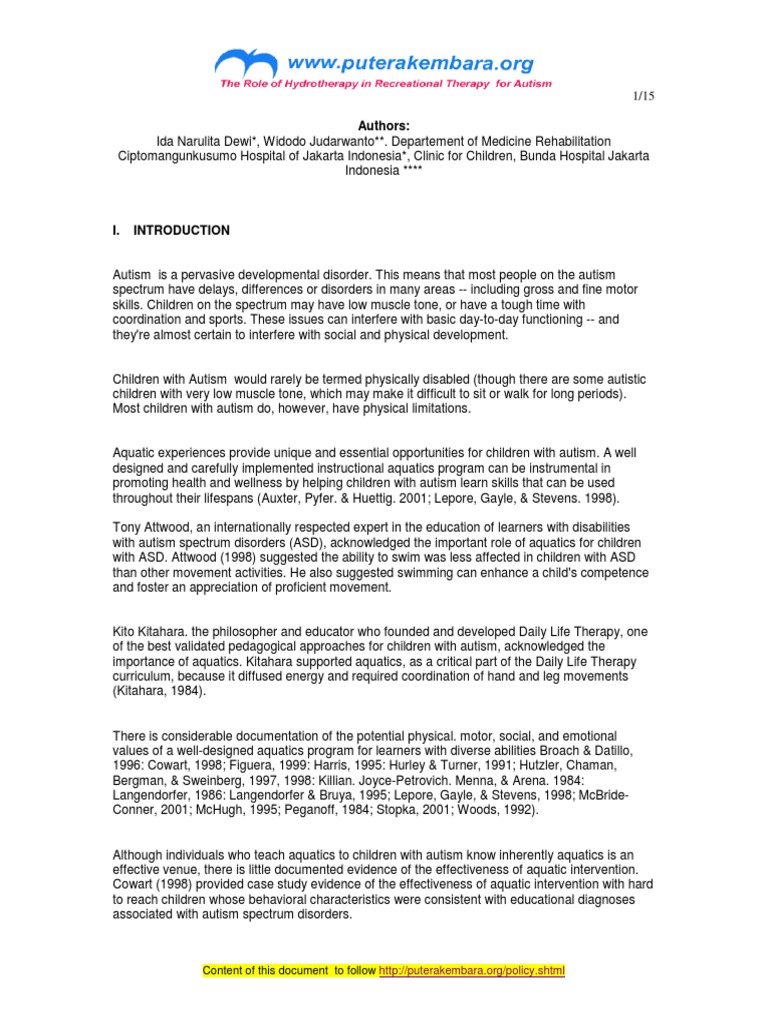 Hydrotherapy | PDF | Physical Therapy | Autism