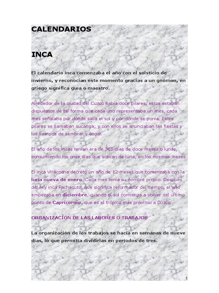 Calendario Inca: Historia y Descubrimientos | PDF | Imperio Inca | Perú
