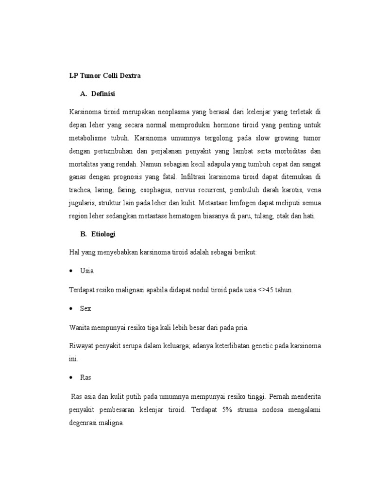 LP Tumor Colli Dextra | PDF | Pengembangan Diri | Kesehatan Holistik