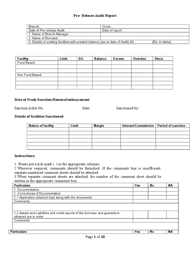 Pre-Release Audit Report Template | PDF | Partnership | Board Of Directors