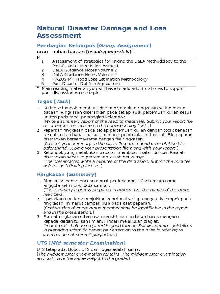 Natural Disaster Damage and Loss Assessment: Pembagian Kelompok (Group ...