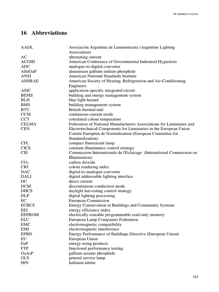 16 Abbreviations | PDF | Lighting | Light Emitting Diode