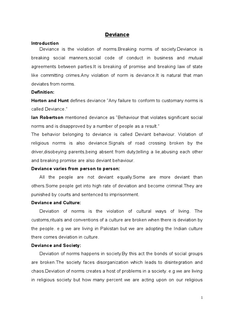 Deviation in Sociology | PDF | Deviance (Sociology) | Norm (Social)