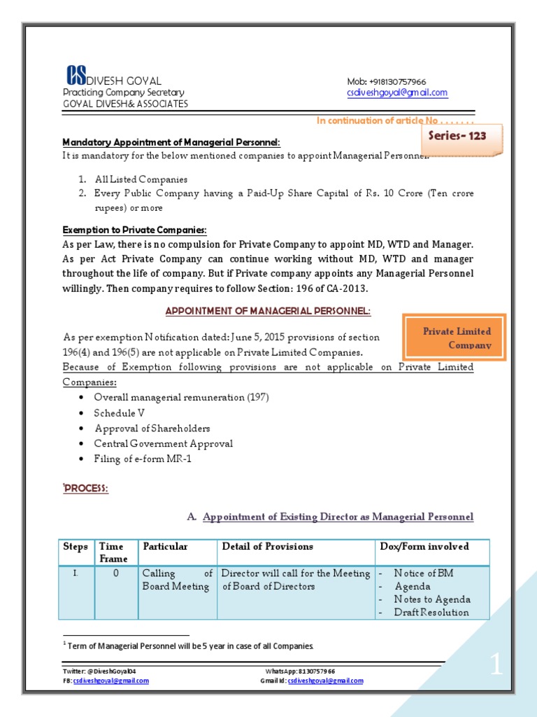 Process For Appointment of Managerial Personnel | PDF | Board Of ...