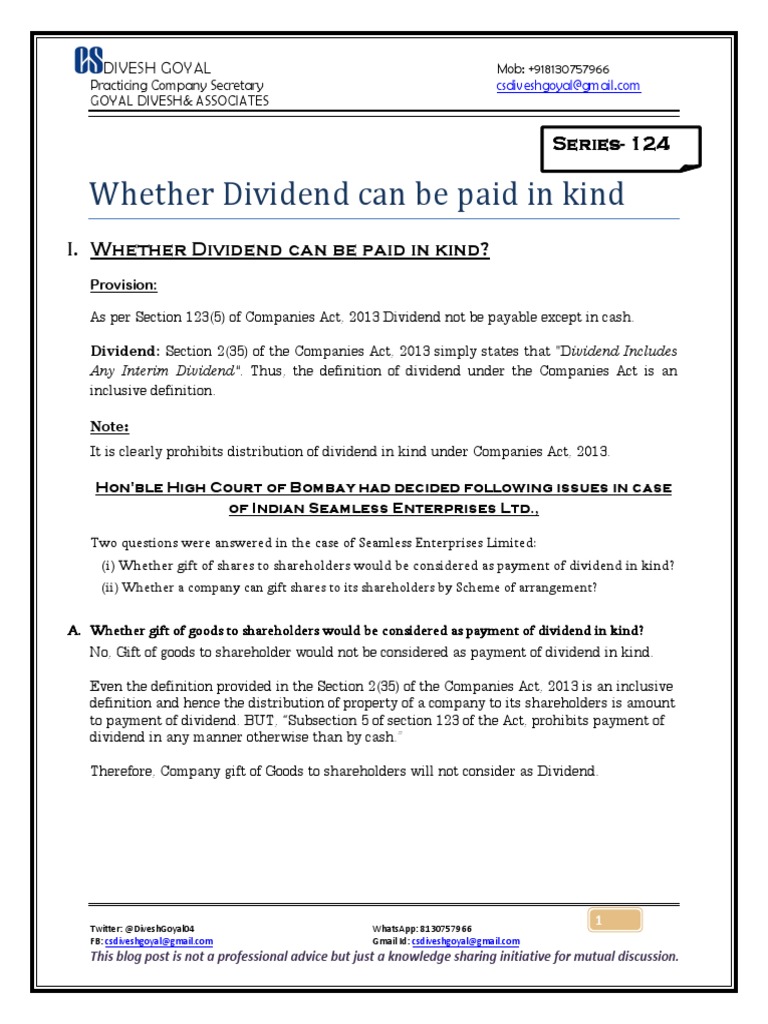 124 - Whether Dividend Can Be Paid in Kind | PDF | Dividend | Government