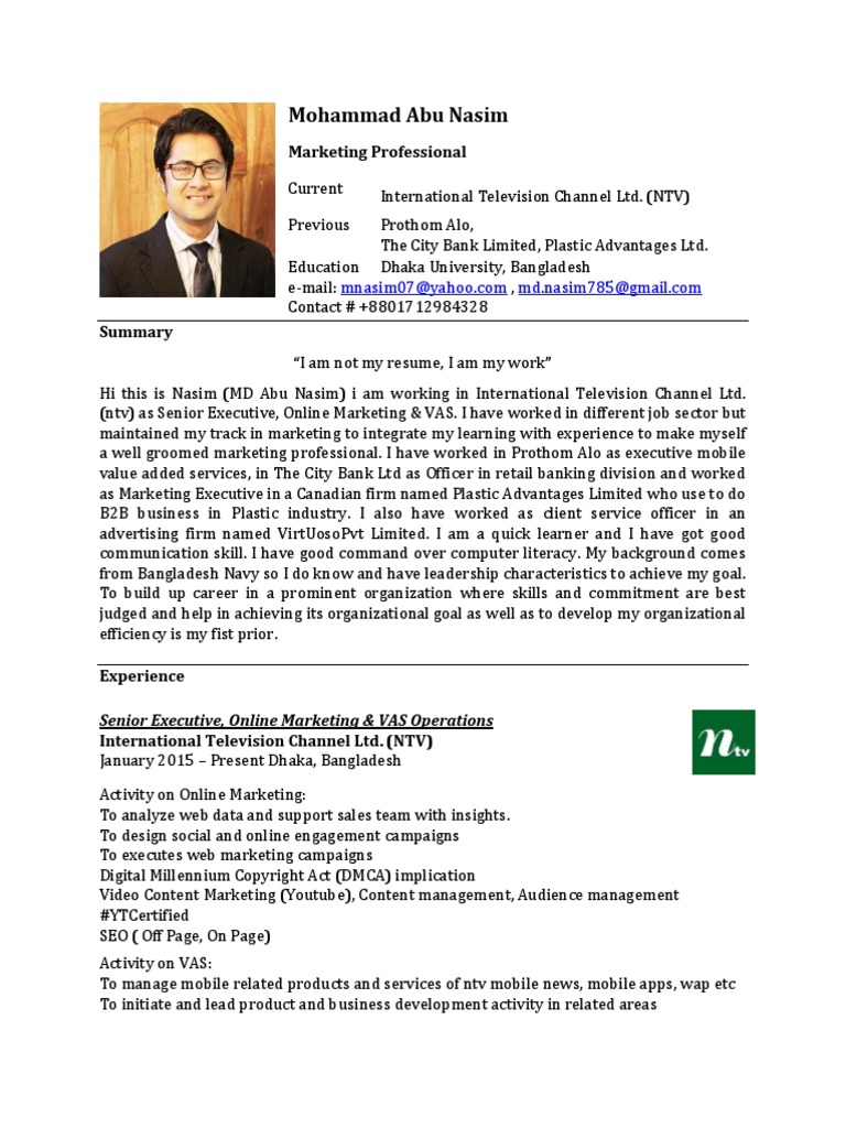 CV of Nasim | PDF | Digital Marketing | Online Advertising