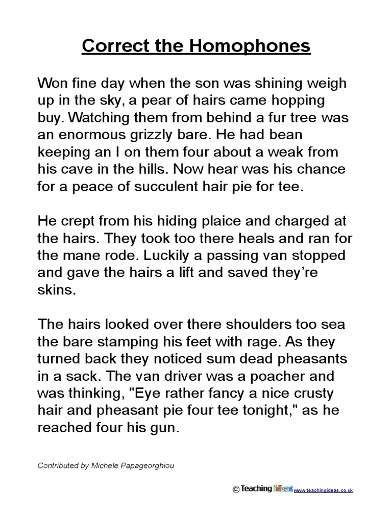 Homophone Errors in a Grizzly Tale | PDF