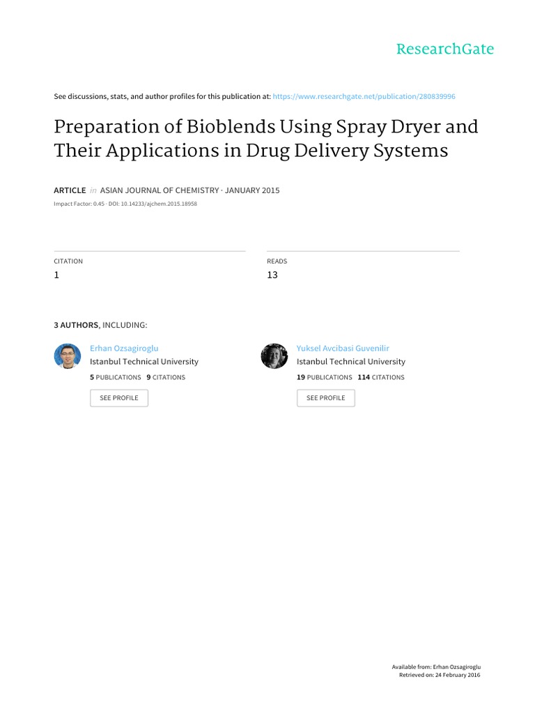 Bioblends for Drug Delivery via Spray Drying | PDF | Thermogravimetric ...