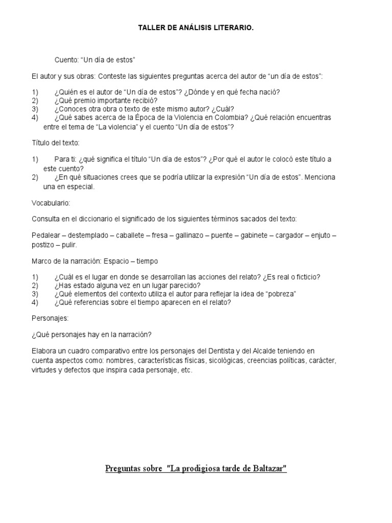 Taller Un Día de Estos | PDF | Autor | Cuentos