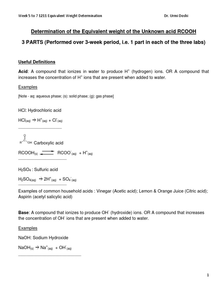 Determining Equivalent Weights of Acids | PDF | Titration | Chemistry