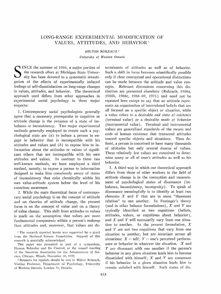 Rokeach 1971 | PDF | Experiment | Attitude (Psychology)