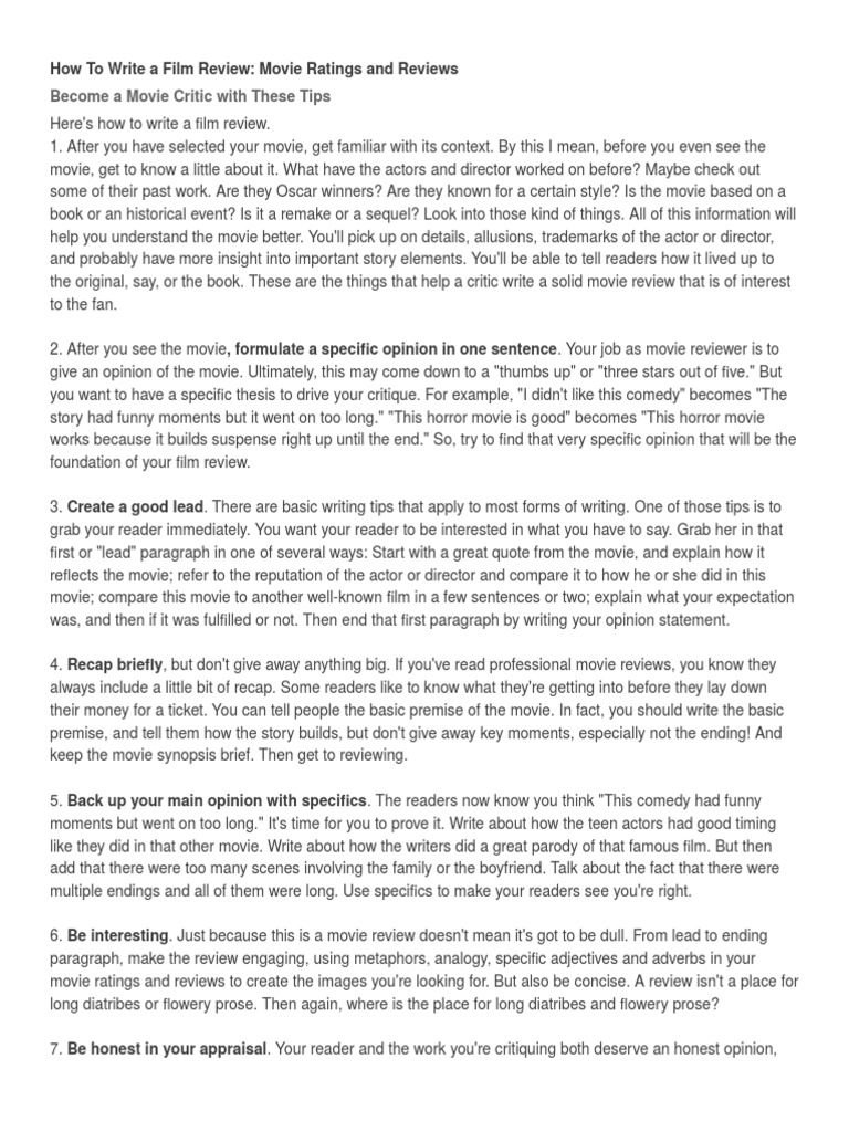How to Write a Film Review Guide | PDF | Leisure
