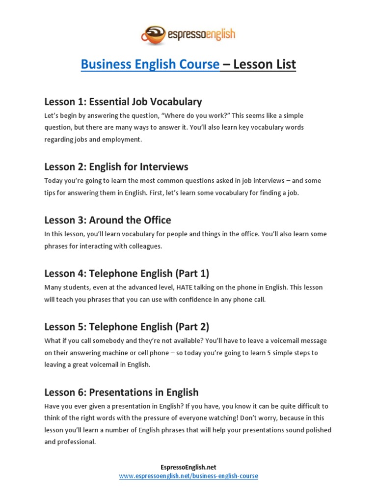 Business English Course Overview | PDF | English Language | Discourse