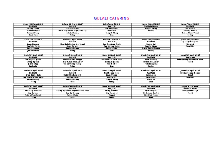 Weekly Catering Menu Overview | PDF