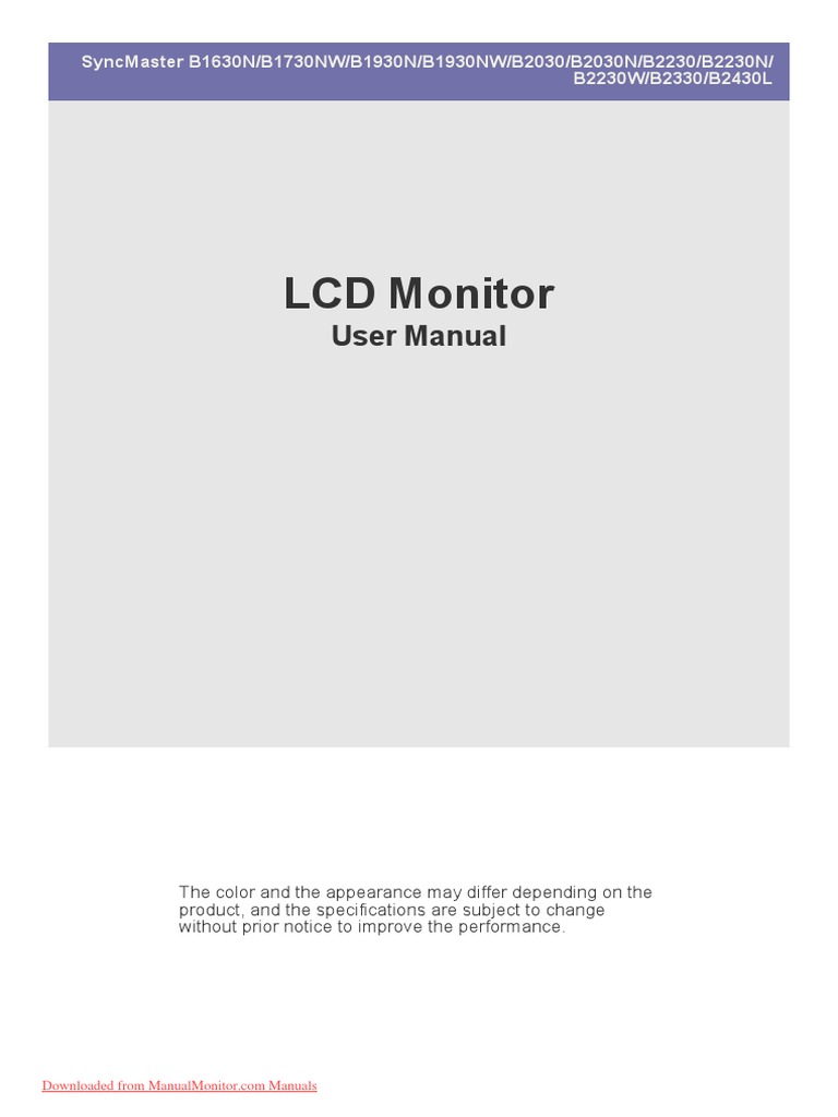 Samsung SyncMaster B1930N | PDF | Computer Monitor | Display Resolution