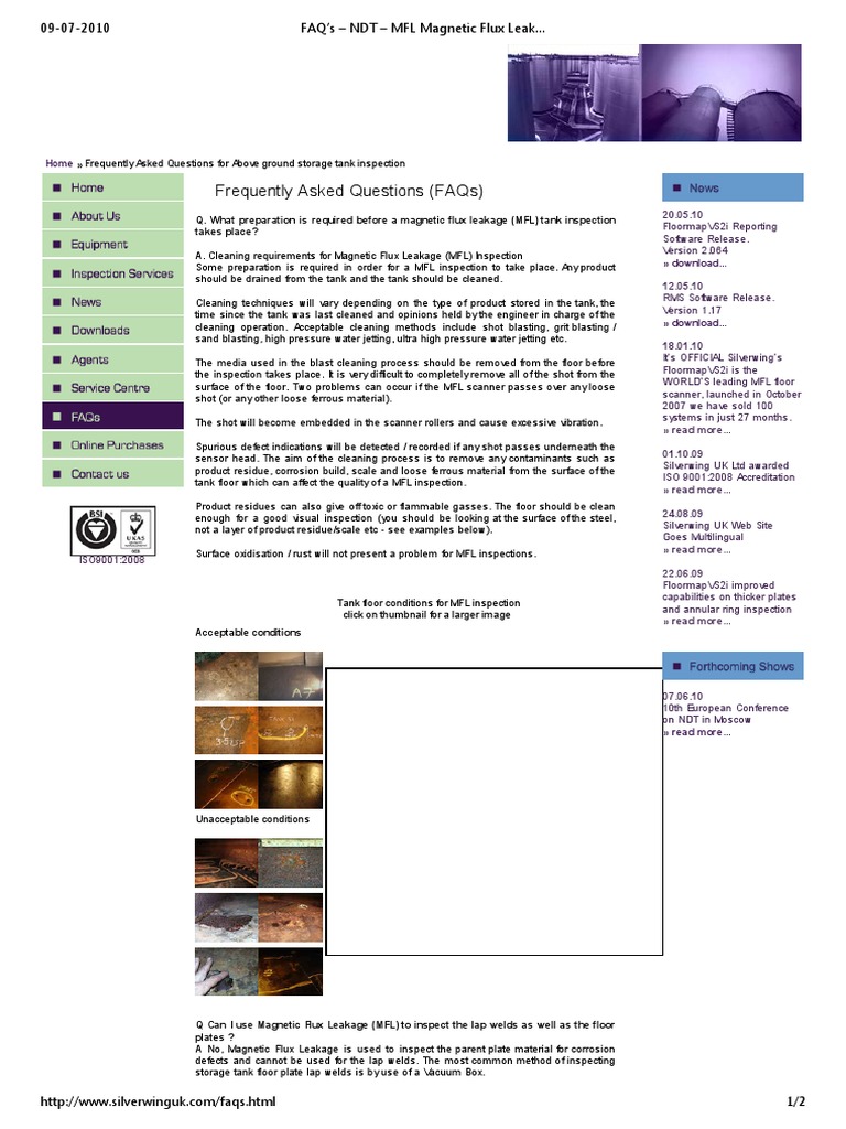 FAQ's - NDT - MFL Magnetic Flux Leakage Storage Tank Inspection PDF ...