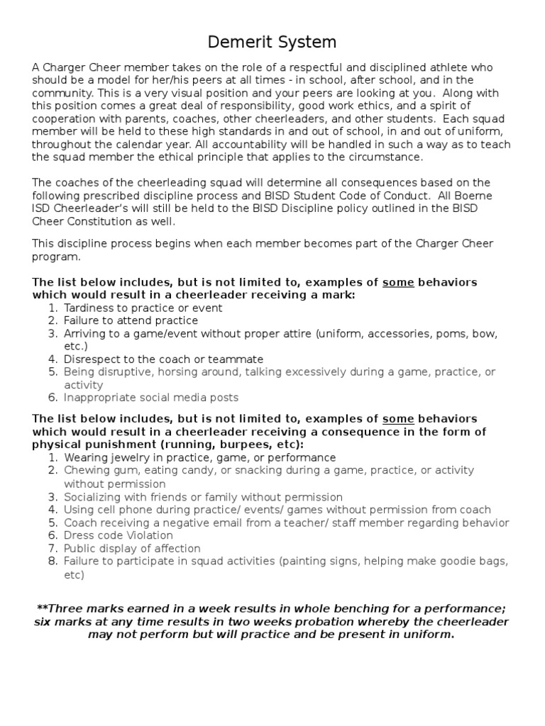 Demerit System | PDF | Cheerleading | Social Institutions