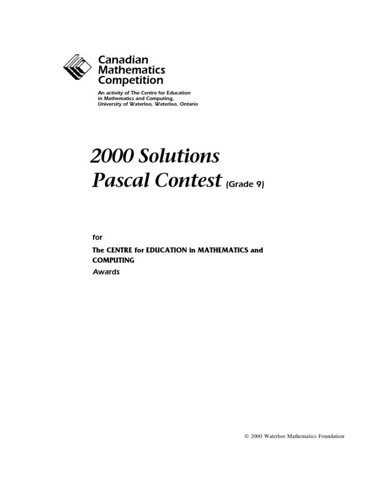 2000 Solutions Pascal Contest: Canadian Mathematics Competition | PDF ...