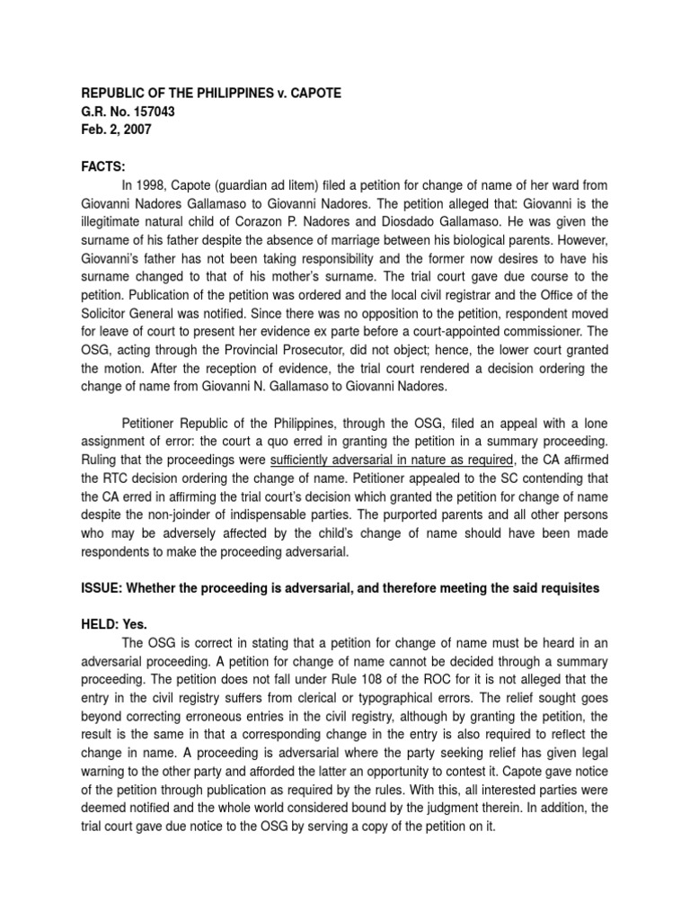 Republic v. Capote | PDF | Ex Parte | Legal Procedure