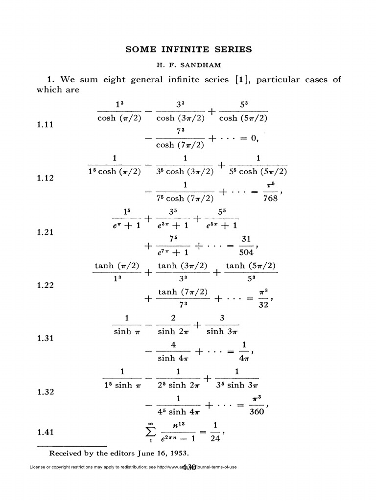 Infinite Series Sandham | PDF | Real Analysis | Hyperbolic Geometry