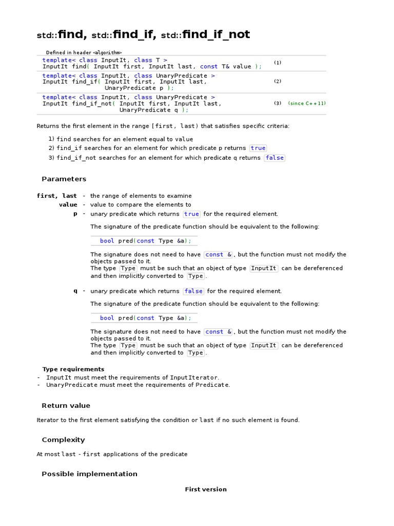 Std Find Std Find If Std Find If Not Cppreference Pdf Algorithms And Data Structures
