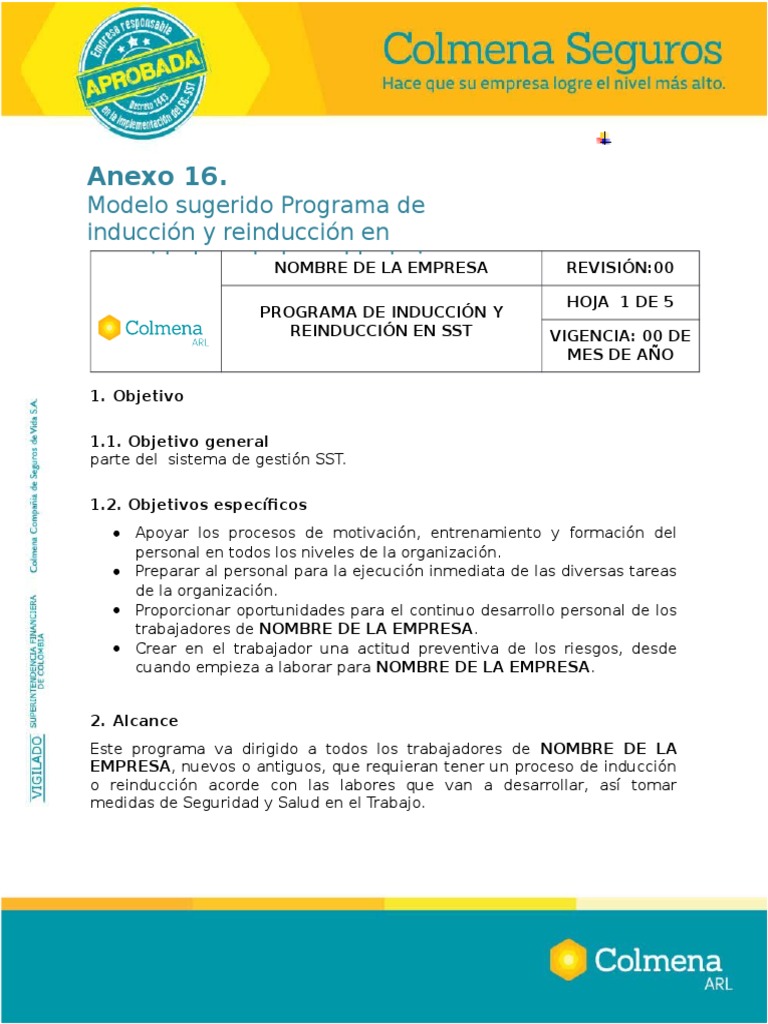 ANEXO 16. Programa de Induccion y Reinduccion en SST | PDF | Razonamiento inductivo | La seguridad