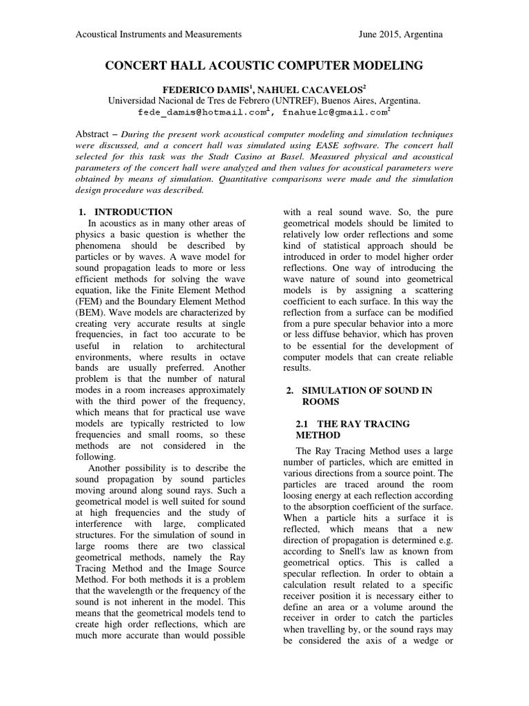 Concert Hall Acoustic Computer Modeling | PDF | Microphone | Reflection ...