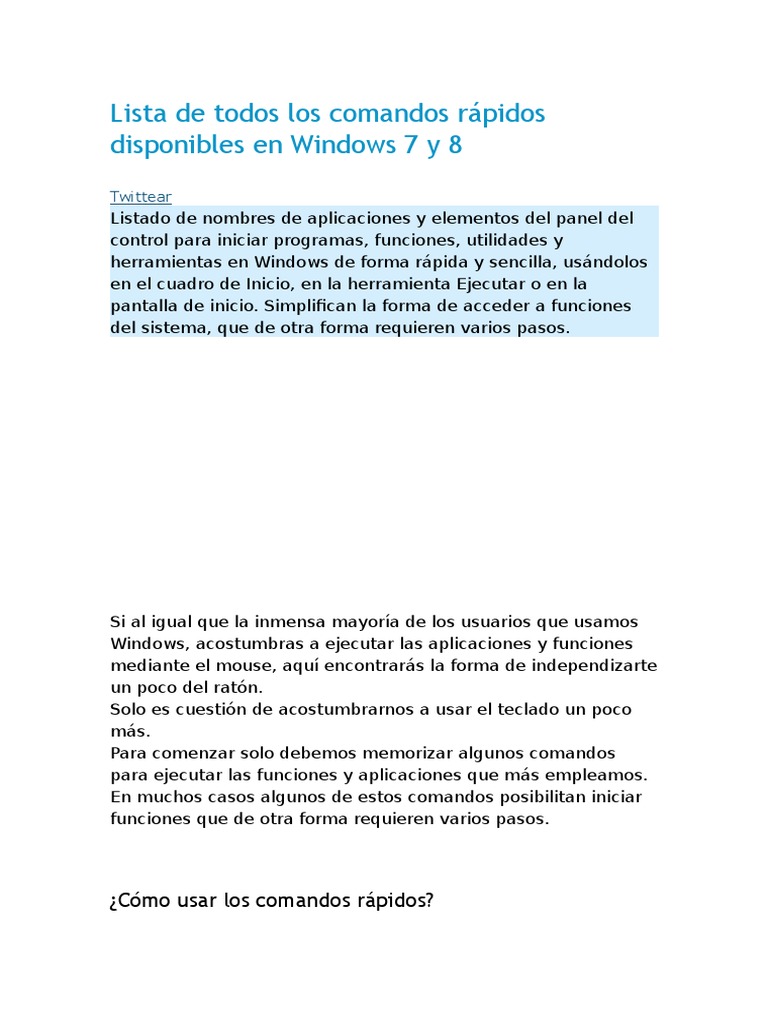 Lista de Todos Los Comandos Rápidos Disponibles en Windows 7 y 8 ...