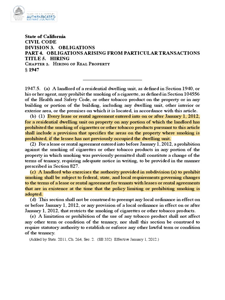 State of California Civil Code Division 3. Obligations Part 4 ...